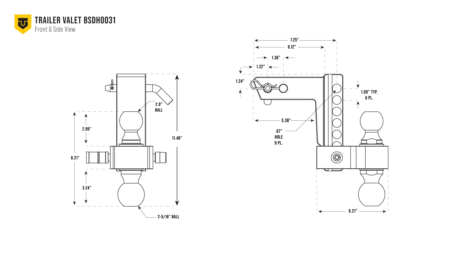 Blackout 10,000 lbs Adjustable Drop Hitch, 2 & 2-5/16 inch Ball - 0-6 ...
